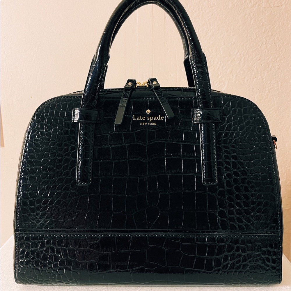 Kate Spade Crocodile Embossed Black Leather Shoulder … - Gem
